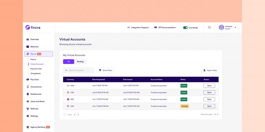 Free virtual account for business payments