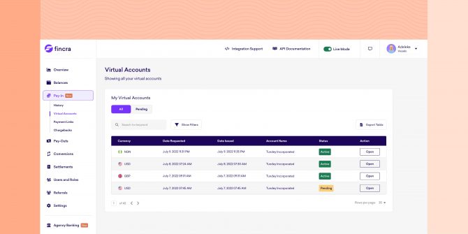 Free virtual account for business payments